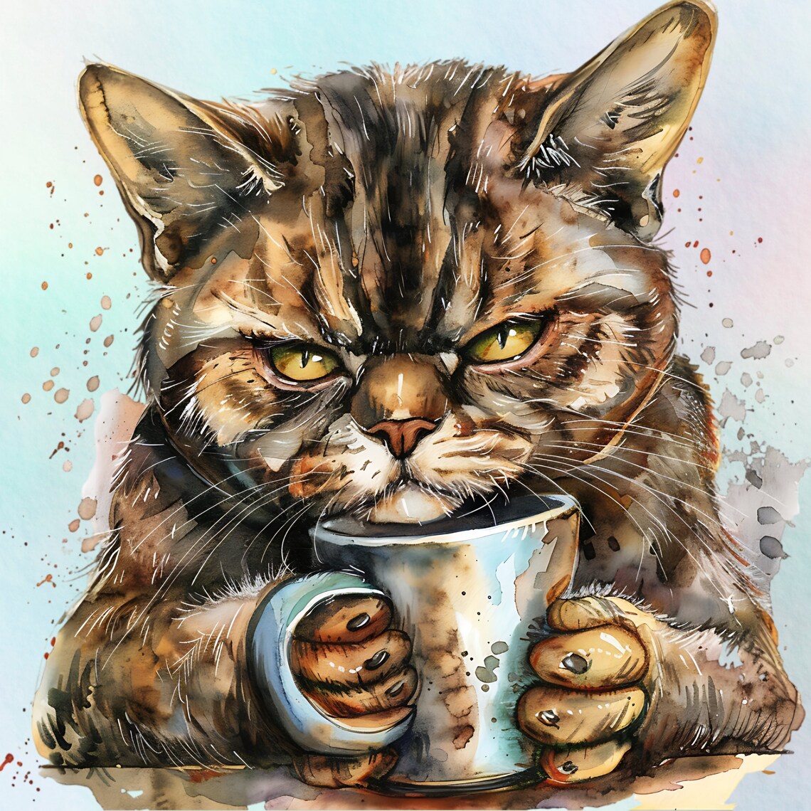 Cats Need Coffee Too Clipart. Watercolour. Grumpy Cat. Commercial Use ...
