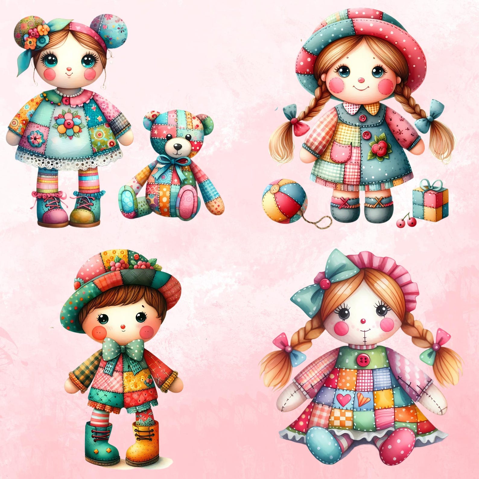 Patchwork Doll Clip Art. Toys. Transparent Image. Commercial Use. Craft ...