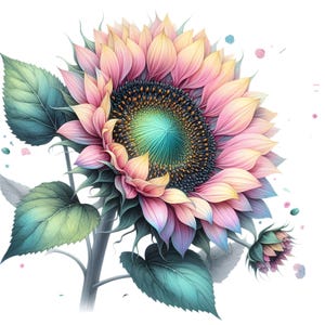 Rainbow Sunflower Clipart. Printable Watercolour Images. Florals ...