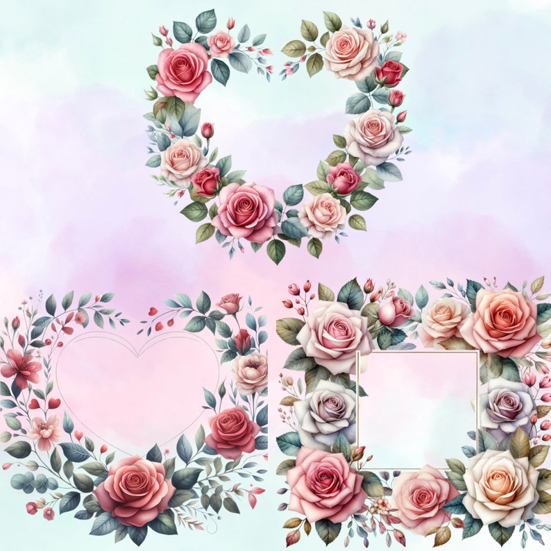 Rose Flower Frame Clip Art. Instant Digital Download. Transparent ...