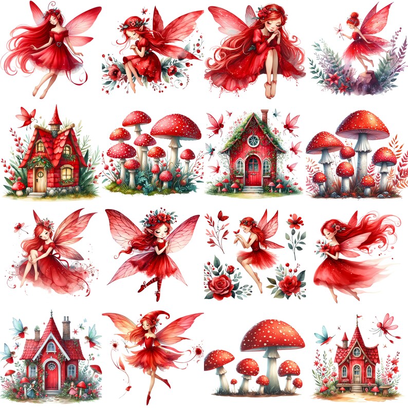 Red Fairy Clipart. Watercolour. Transparent Images. Commercial Use - Etsy