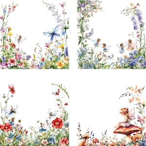 Fairy Garden Border Clipart: Watercolor Floral Images (digital Download ...
