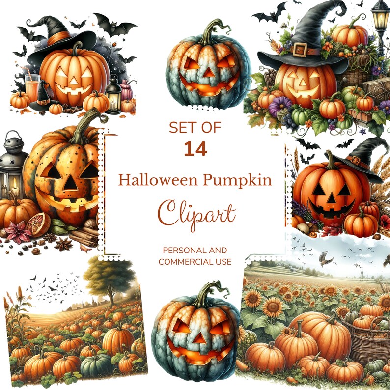 Watercolour Halloween Pumpkin Clipart. Transparent Image. Commercial ...