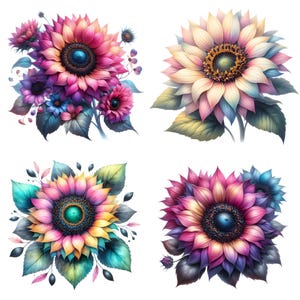 Rainbow Sunflower Clipart. Printable Watercolour Images. Florals ...