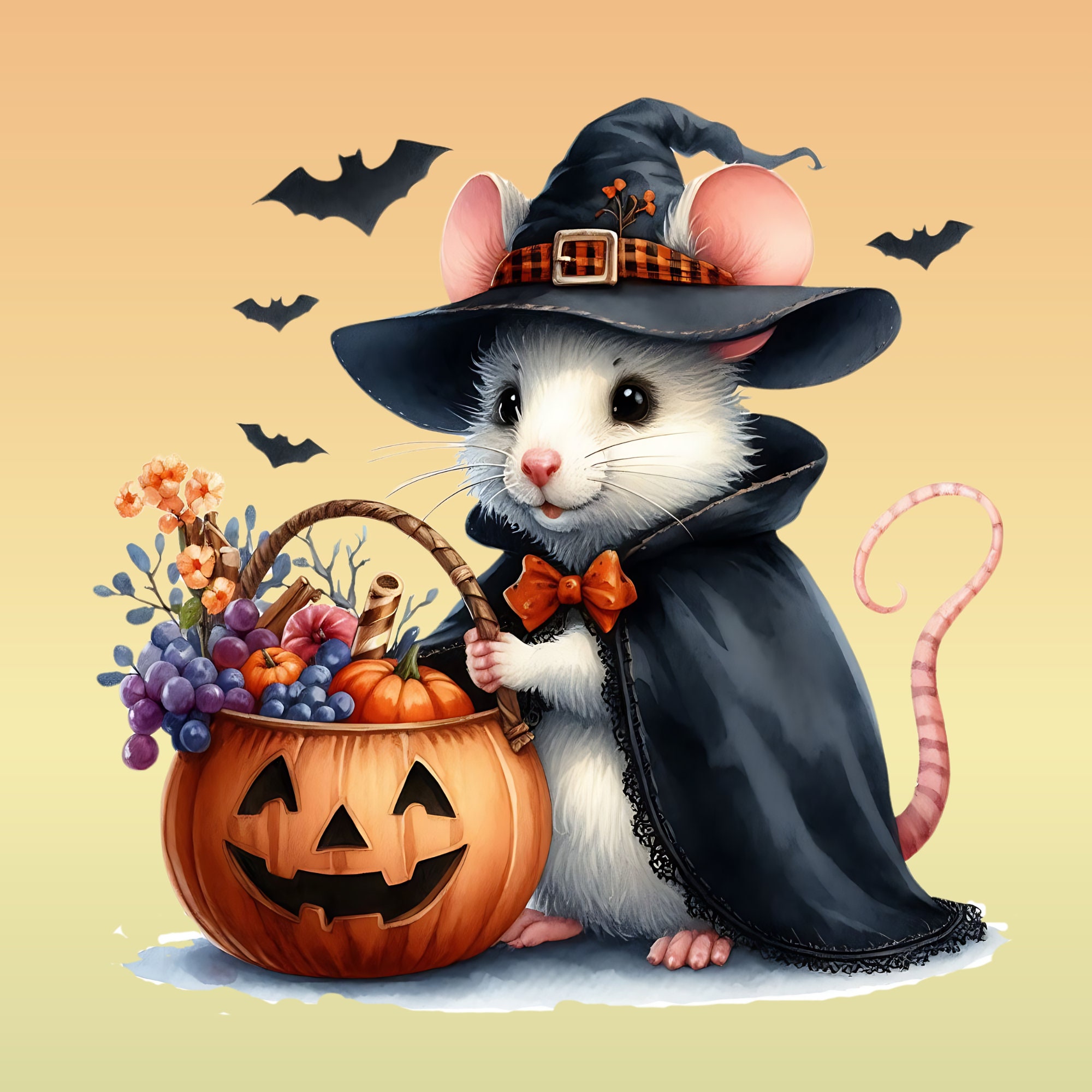 Halloween Mouse Clipart. Transparent Image. Commercial Use. Watercolour ...