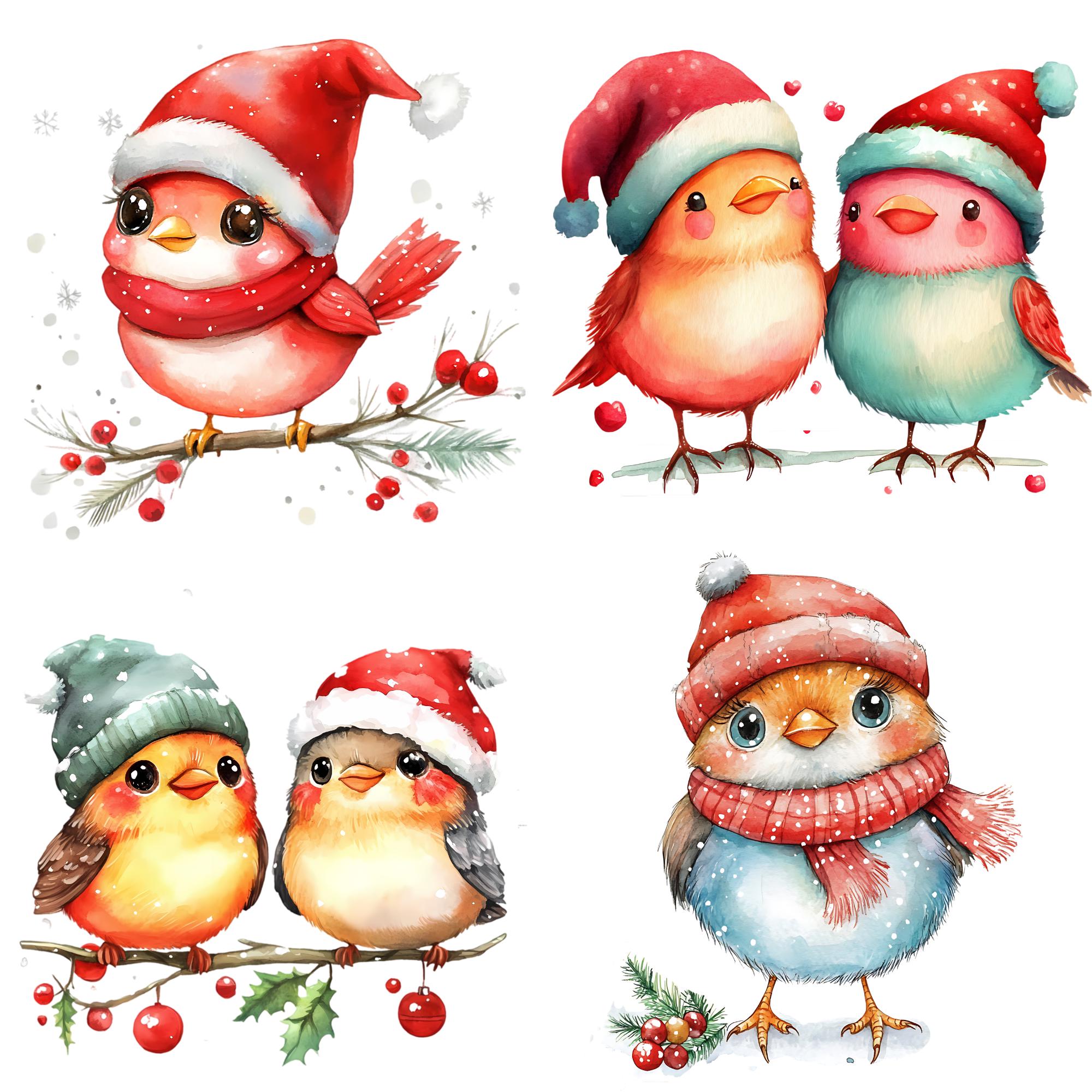 Chibi Christmas Bird Clip Art. Cute Birds. Cartoon Birds. Watercolour ...