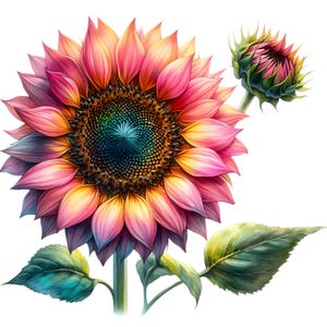 Rainbow Sunflower Clipart. Printable Watercolour Images. Florals ...