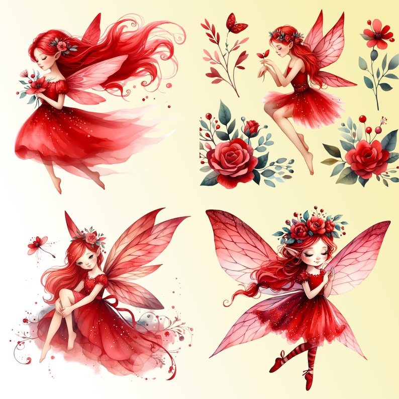 Red Fairy Clipart. Watercolour. Transparent Images. Commercial Use - Etsy