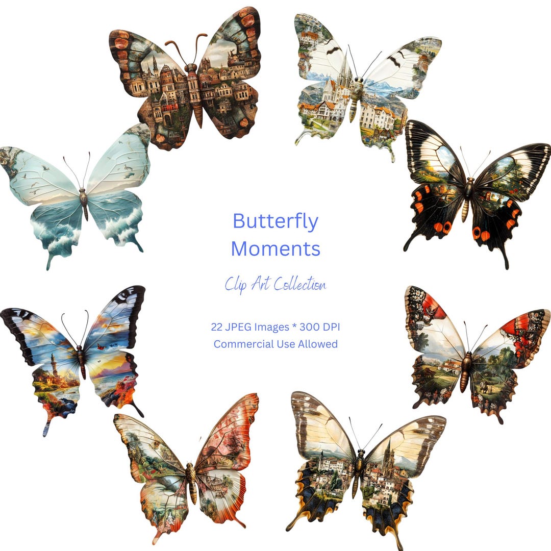 Butterfly Moments Clip Art. Waterclour, Transparent Image. Commercial ...