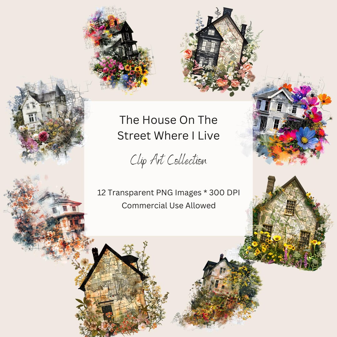 The House on the Street Where I Live Clipart. Watercolour. Transparent ...