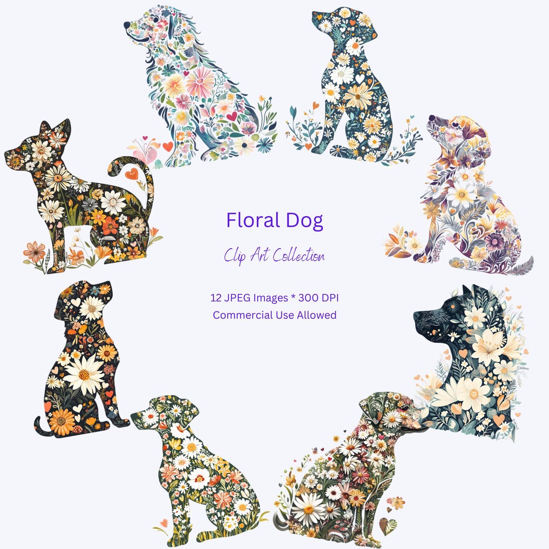 Floral Dog Clip Art. Watercolour. Transparent Images. Commercial Use ...