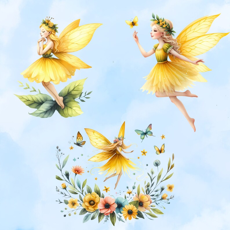 Yellow Fairy Clipart. Watercolour. Transparent Image. Digital Download ...