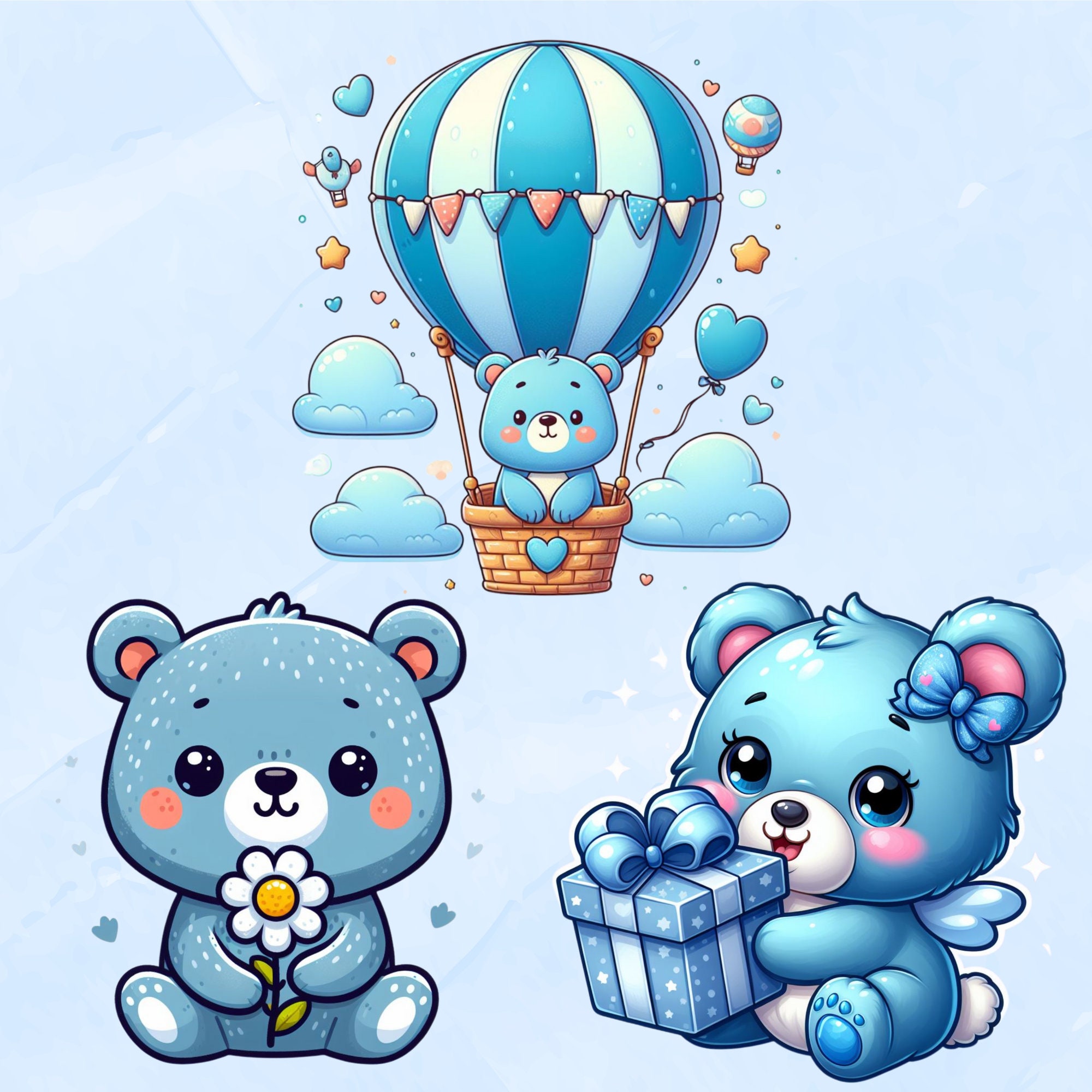 Blue Bear Clip Art Pack. Transparent Digital Downloads - Etsy