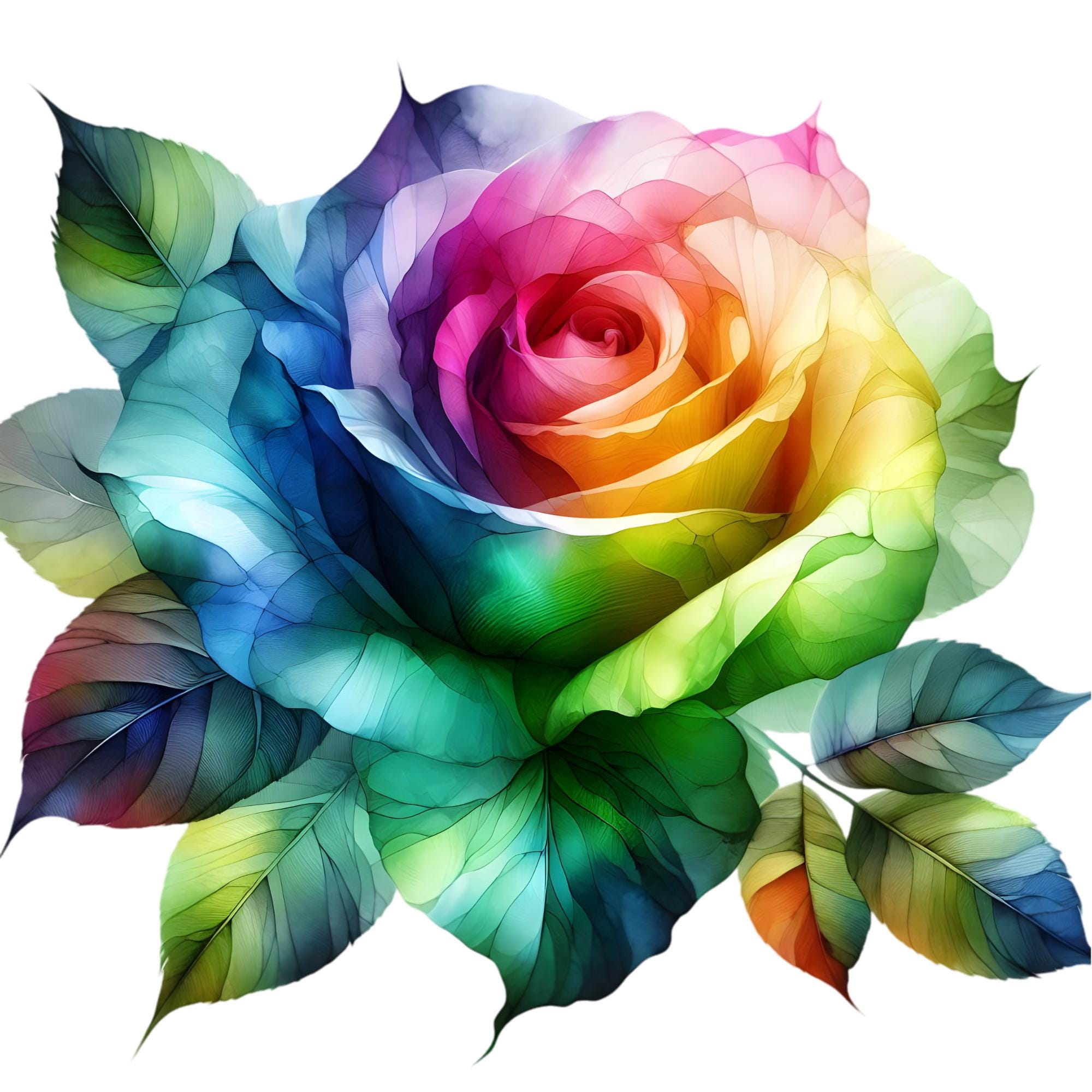 Rainbow Rose Clipart: 12 Watercolor Floral Images (digital Download) - Etsy