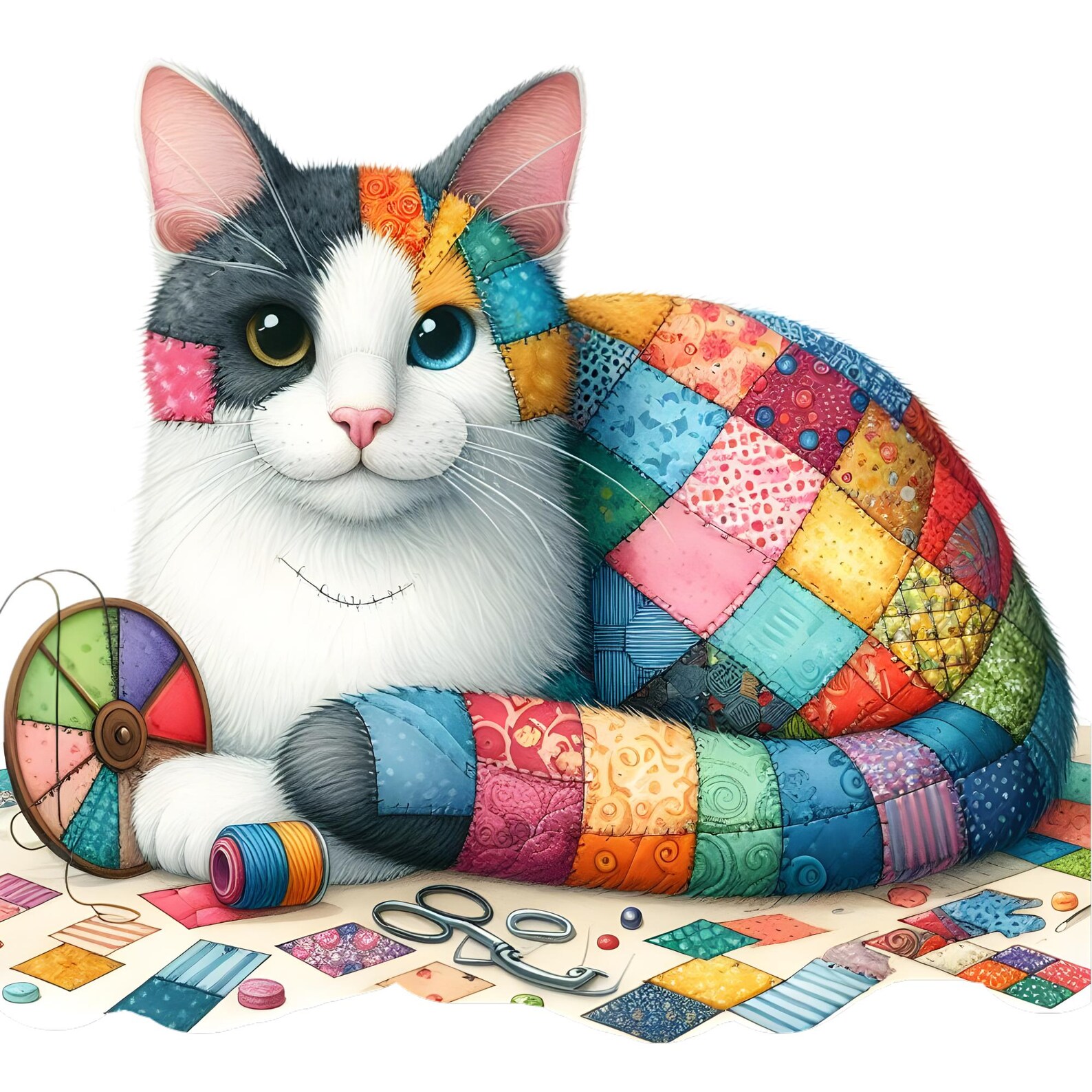 Patchwork Cat Clipart: Watercolor Style, Commercial Use (PDF) - Etsy