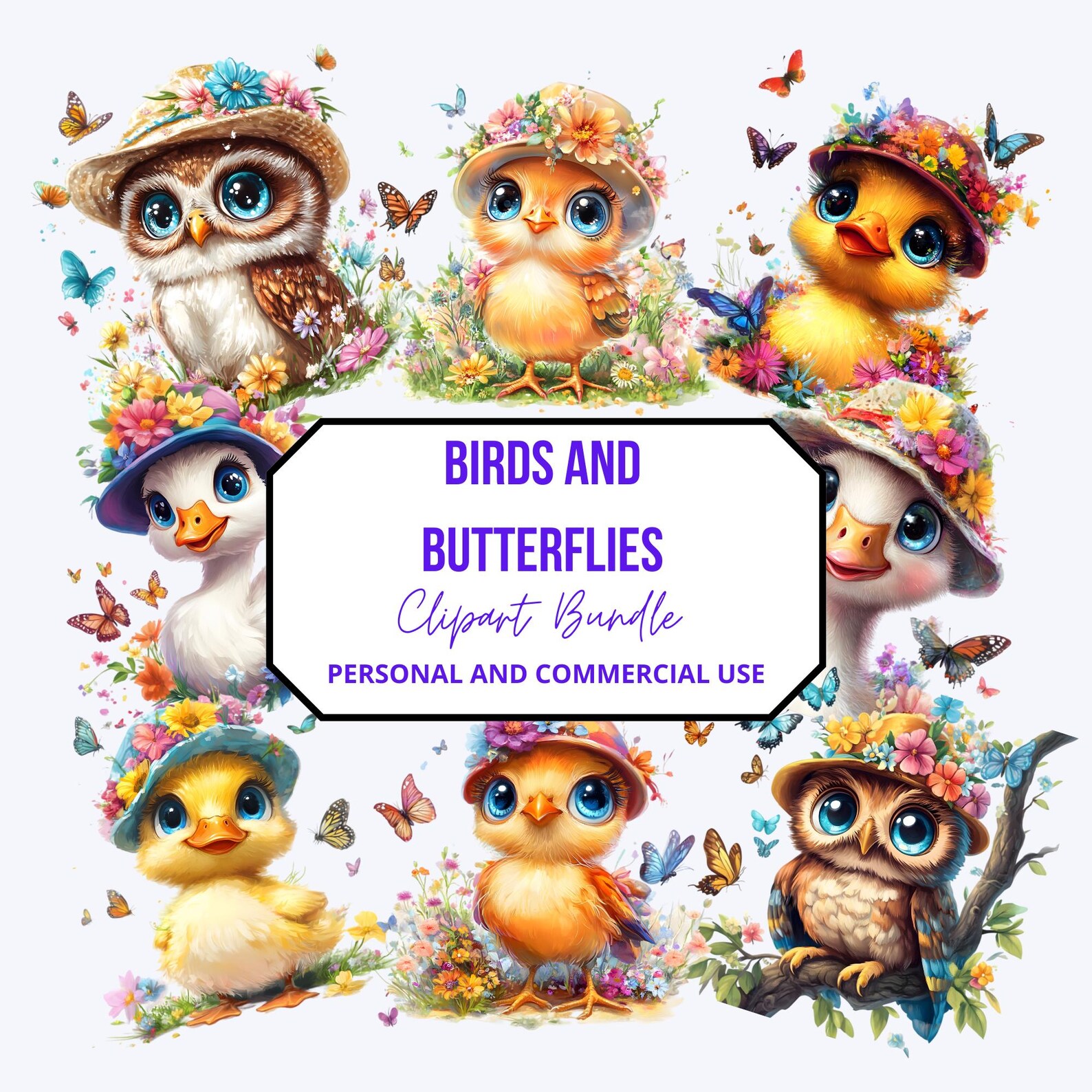 Bird and Butterfly Clipart. Cute Birds. Butterflies. Watercolour ...