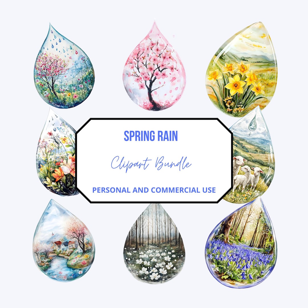 Spring Raindrop Clipart. Watercolour. Transparent Images. Commercial ...