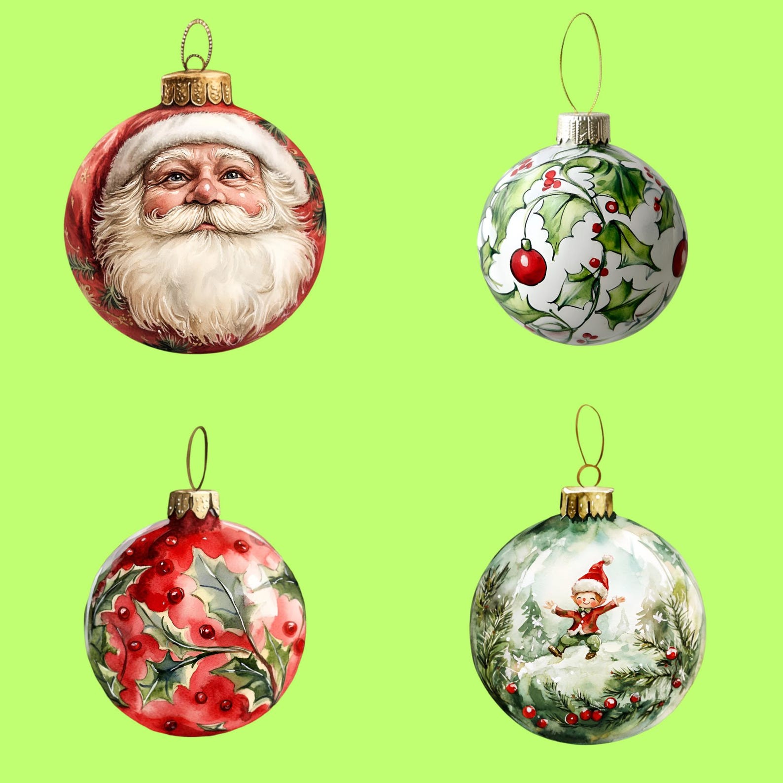 Christmas Tree Bauble Clip Art. Watercolour. Transparent Image ...