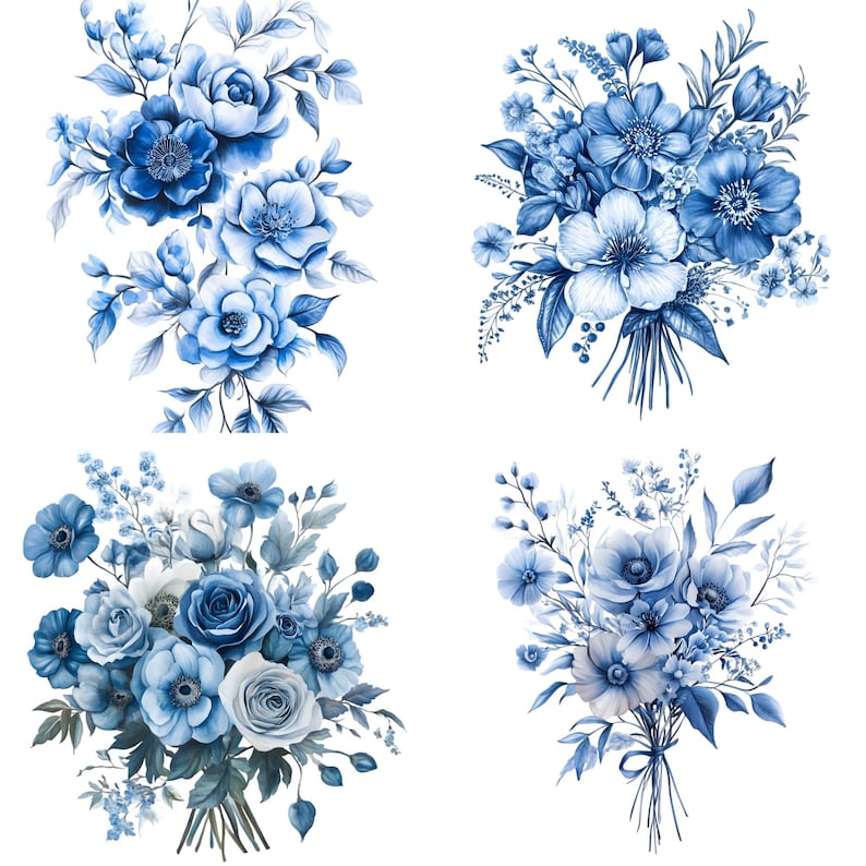 22 Blue Flower Clipart Images. Printable Download. Watercolour ...