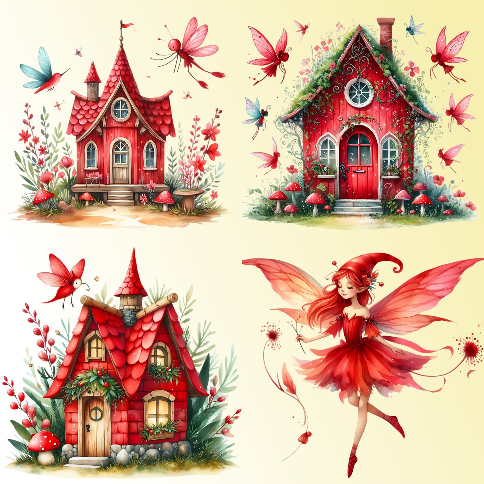 Red Fairy Clipart. Watercolour. Transparent Images. Commercial Use - Etsy