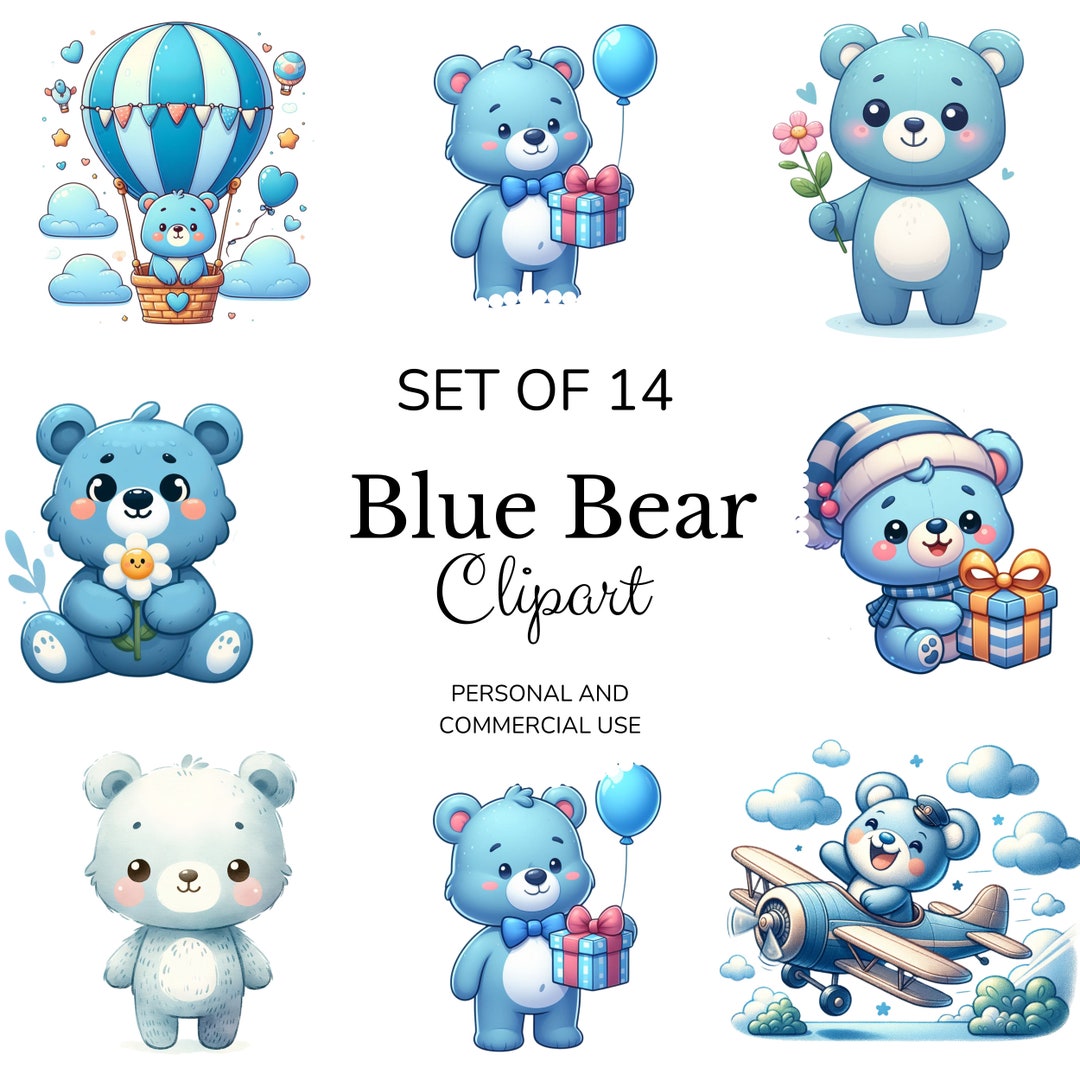 Blue Bear Clip Art Pack. Transparent Digital Downloads - Etsy