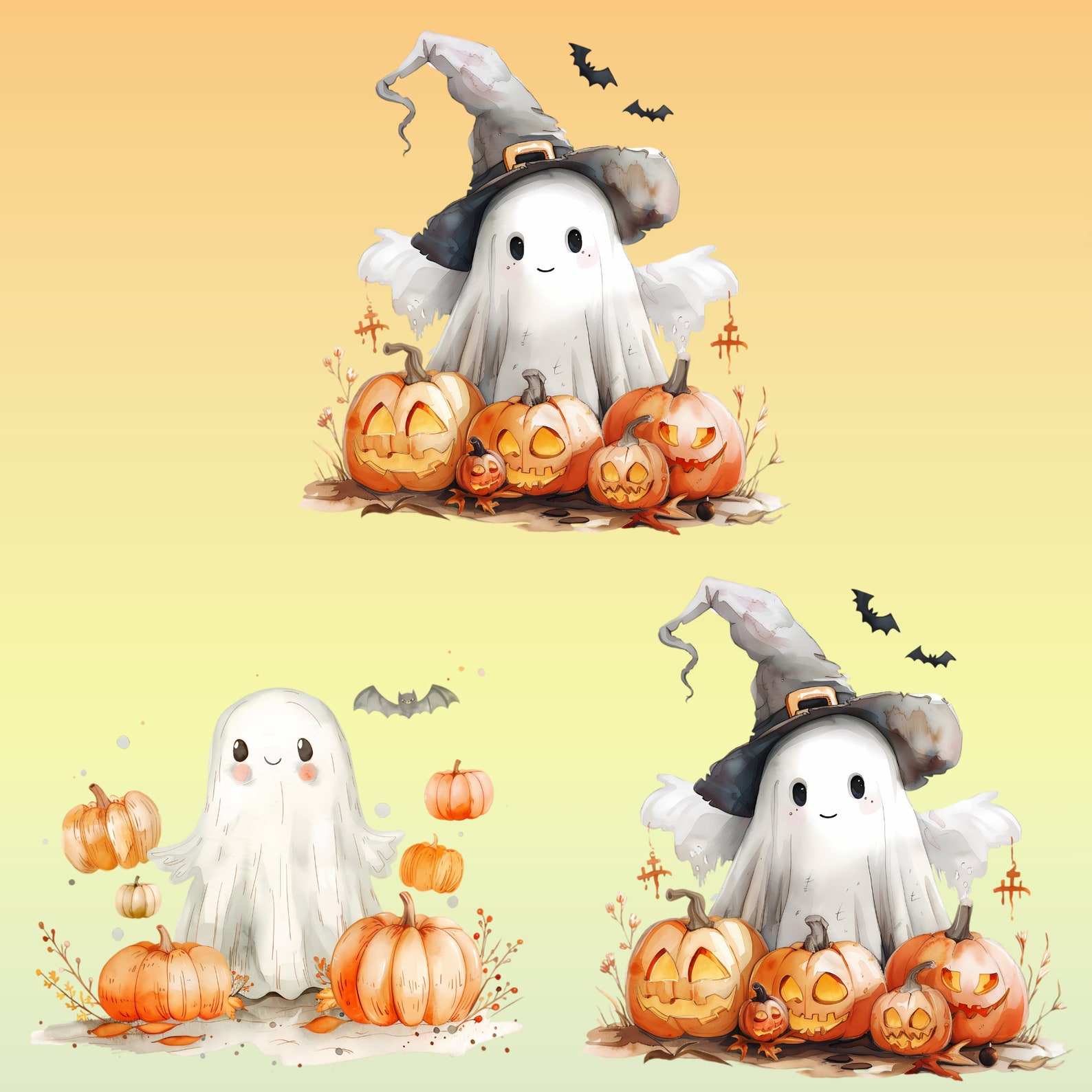 Cute Halloween Ghost Clip Art. Watercolour. Transparent Image ...
