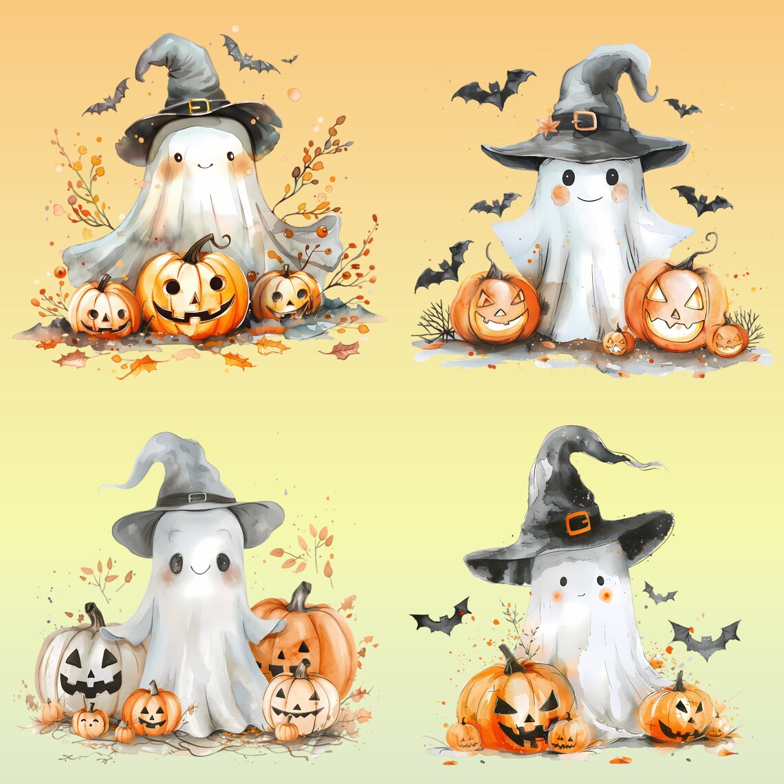 Cute Halloween Ghost Clip Art. Watercolour. Transparent Image ...