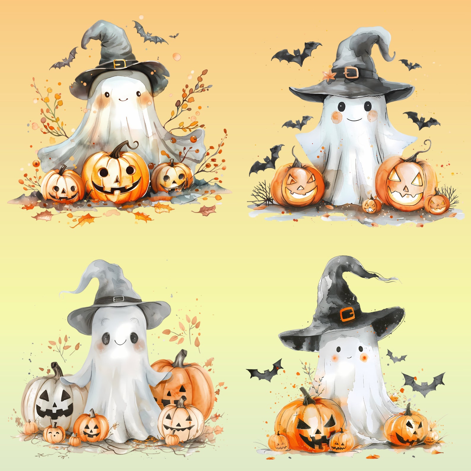 Cute Halloween Ghost Clip Art. Watercolour. Transparent Image ...