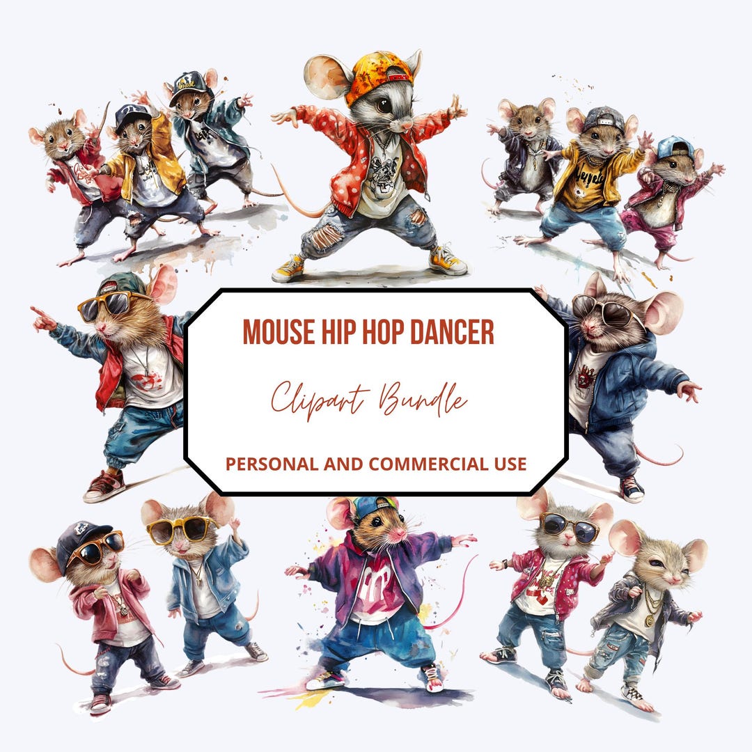 Mouse Hip Hop Dancer Clipart. Watercolour Transparent Images. Mice ...