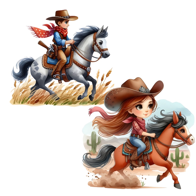 Cowboy and Cowgirl Clip Art. 15 High Quality Transparent Images ...