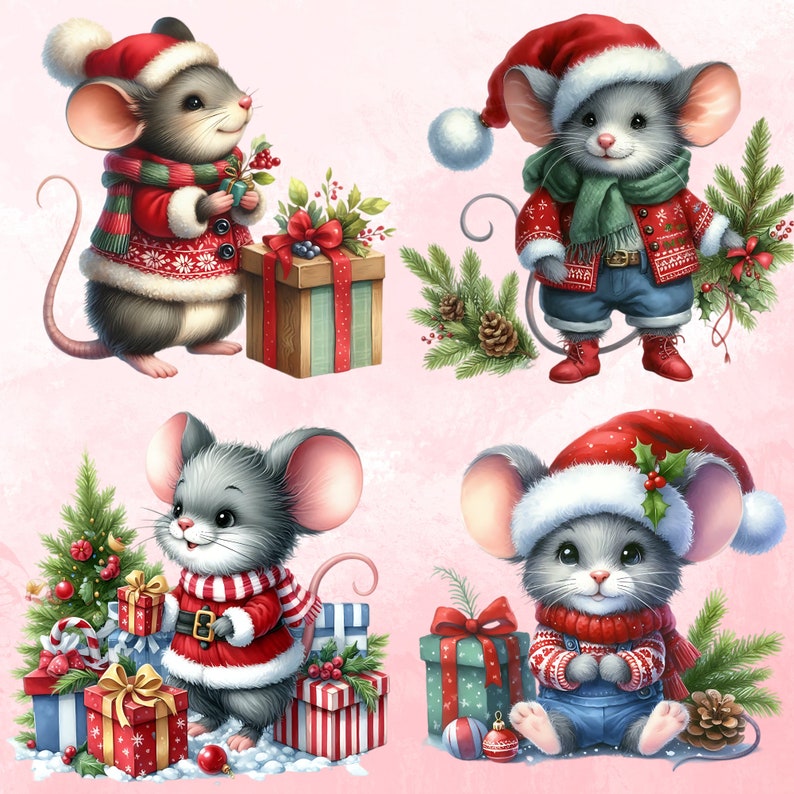 Christmas Mouse Clipart. Watercolour. High Quality. Transparent Images ...