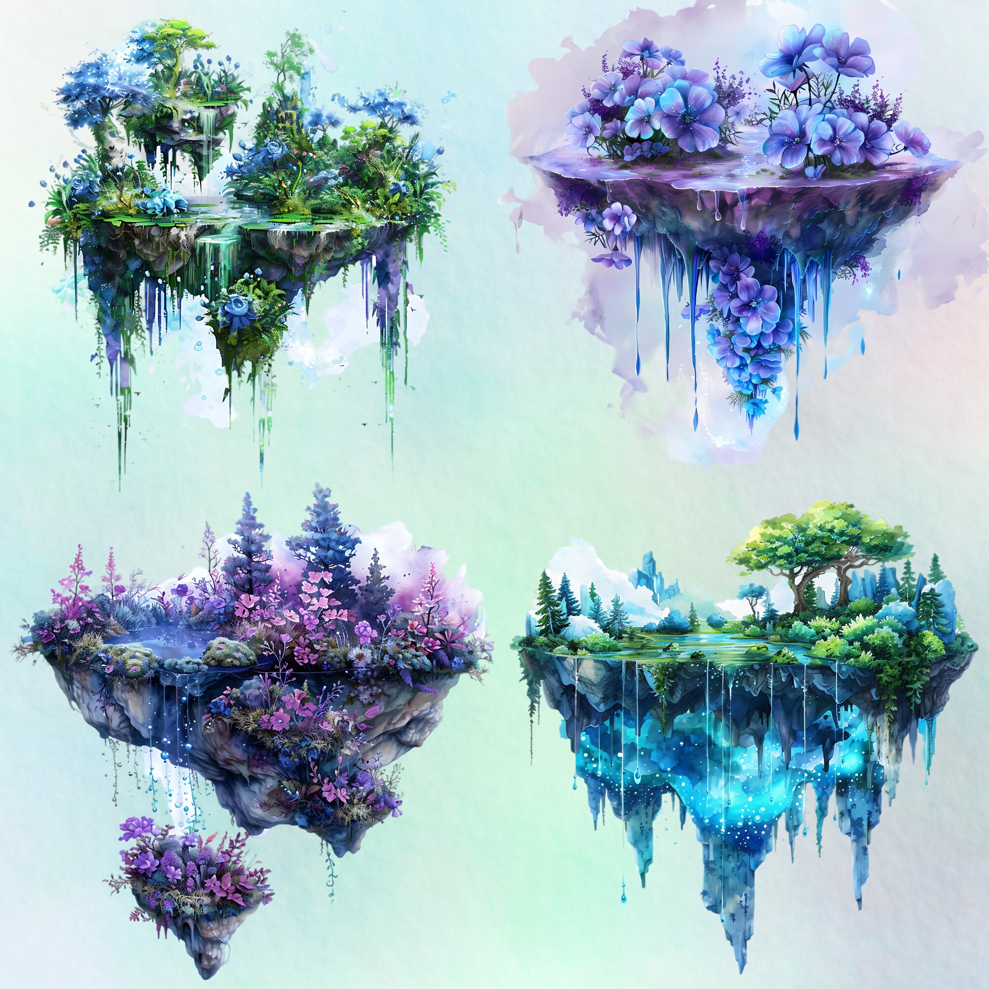 Floral Floating Island Clipart. Watercolour. Commercial Use ...