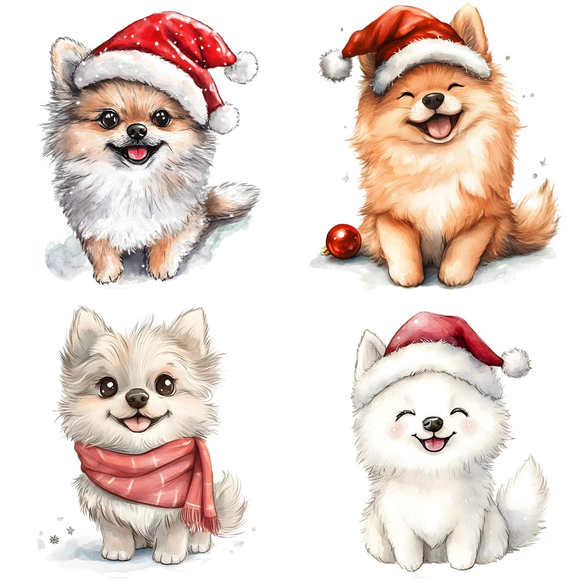 Chibi Christmas Dog Clip Art. Watercolour. Cute Dogs. Craft Supplies ...