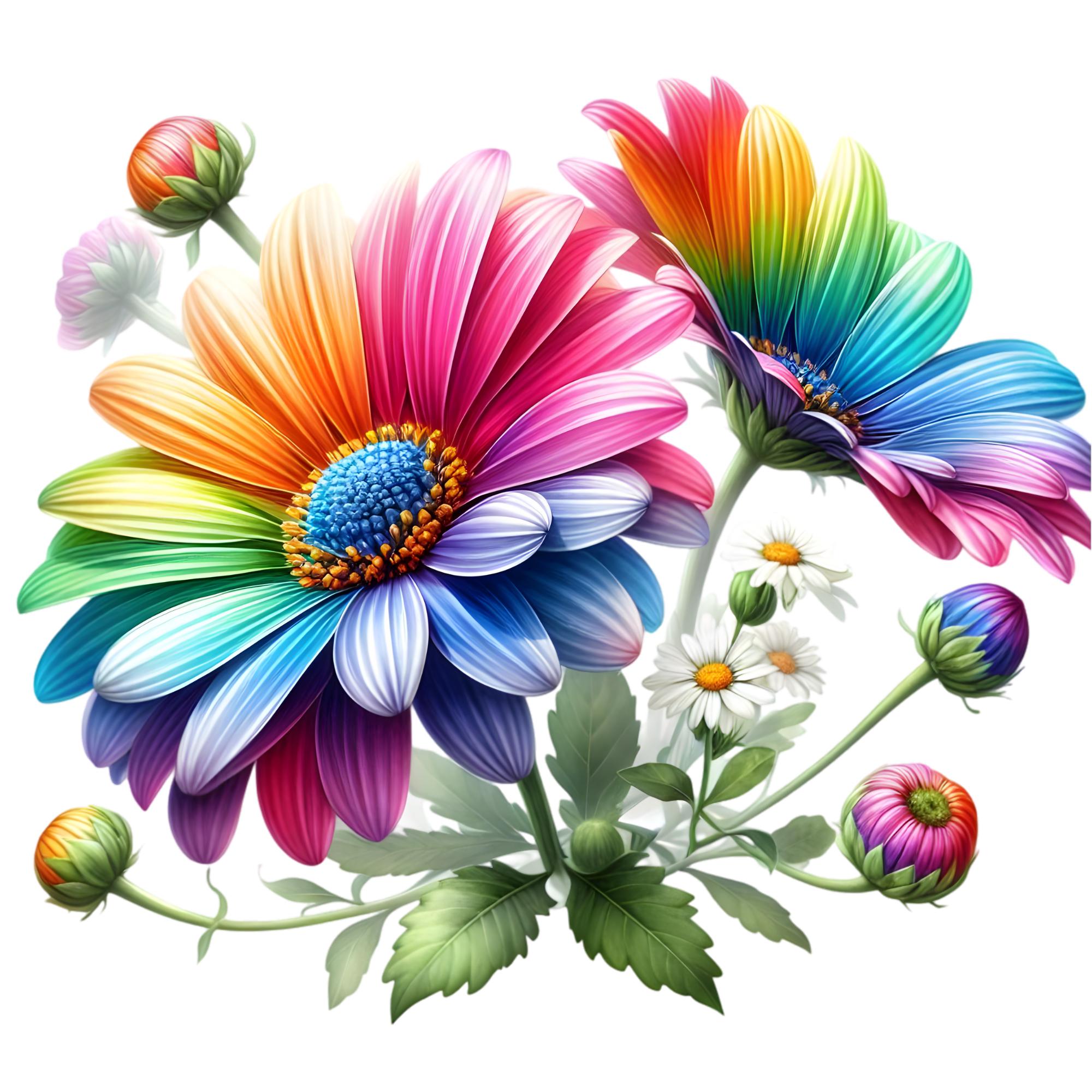 Rainbow Daisy Clipart: Watercolor Flower Images (commercial Use ...
