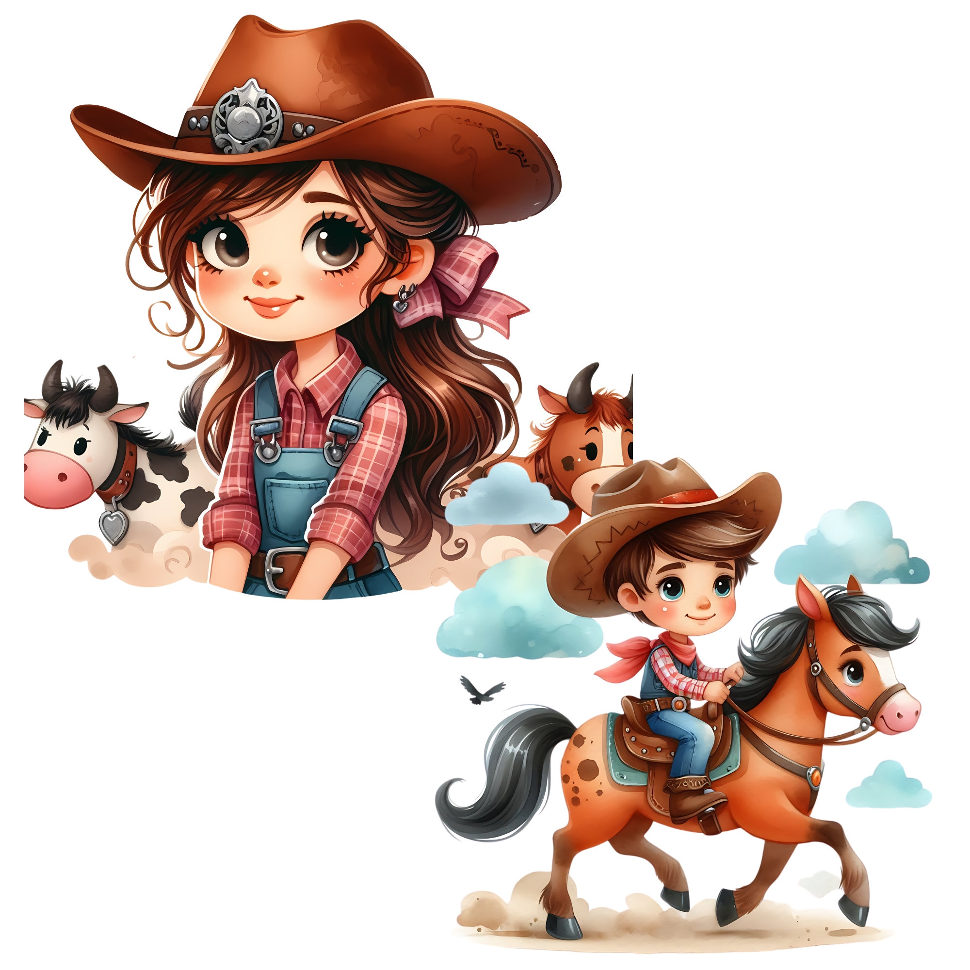 Cowboy and Cowgirl Clip Art. 15 High Quality Transparent Images ...