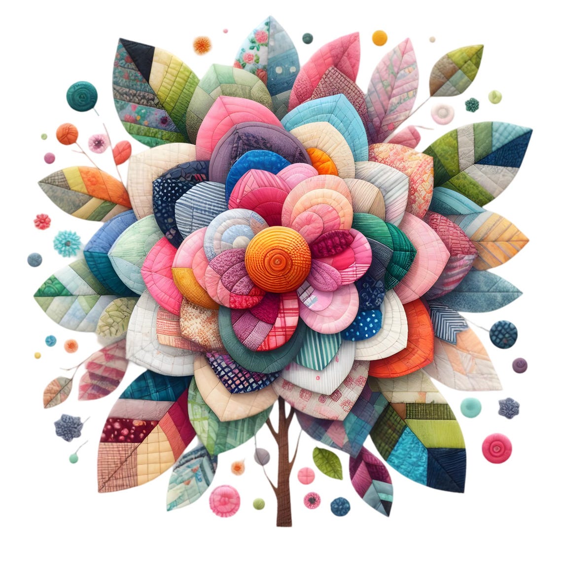 Patchwork Flower Clipart: Watercolor Craft Supply (digital Download) - Etsy