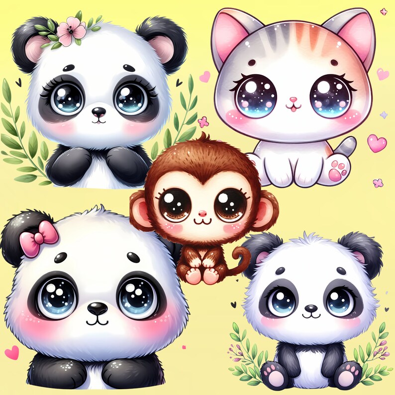 Kawaii Animal Clip Art. Watercolour, Transparent Images. Commercial Use ...
