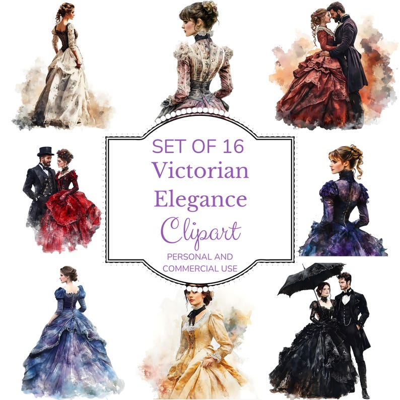 Victorian Elegance Clip Art Bundle. 16 Transparent Images. Watercolour ...
