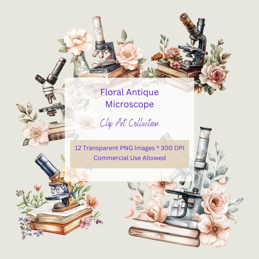 Floral Antique Microscope Clip Art. Transparent Image. Commercial Use ...
