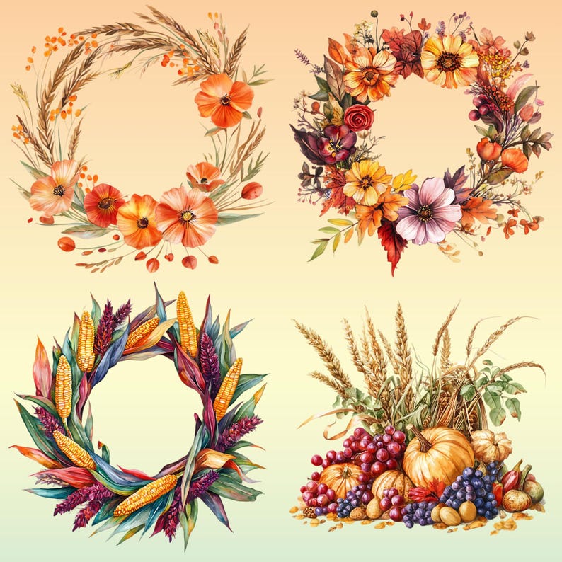 Harvest Time Clip Art.watercolour. 22 Transparent Images. Commercial ...