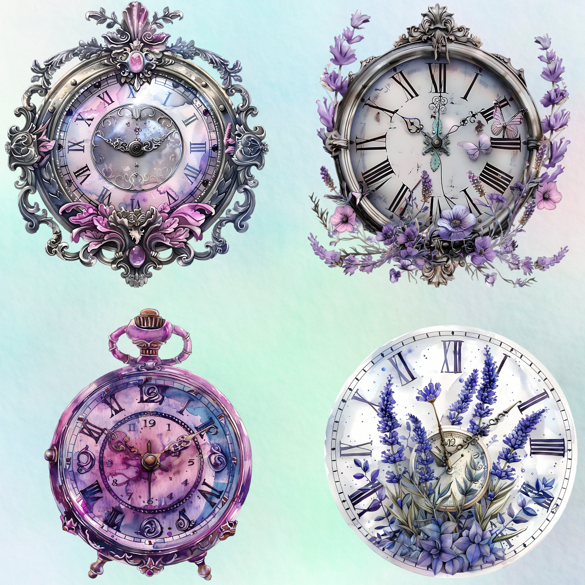 Watercolour Antique Clock Clipart. High Quality. Transparent Images ...