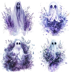 Purple Halloween Clipart: Watercolor Spooky Illustrations (commercial ...
