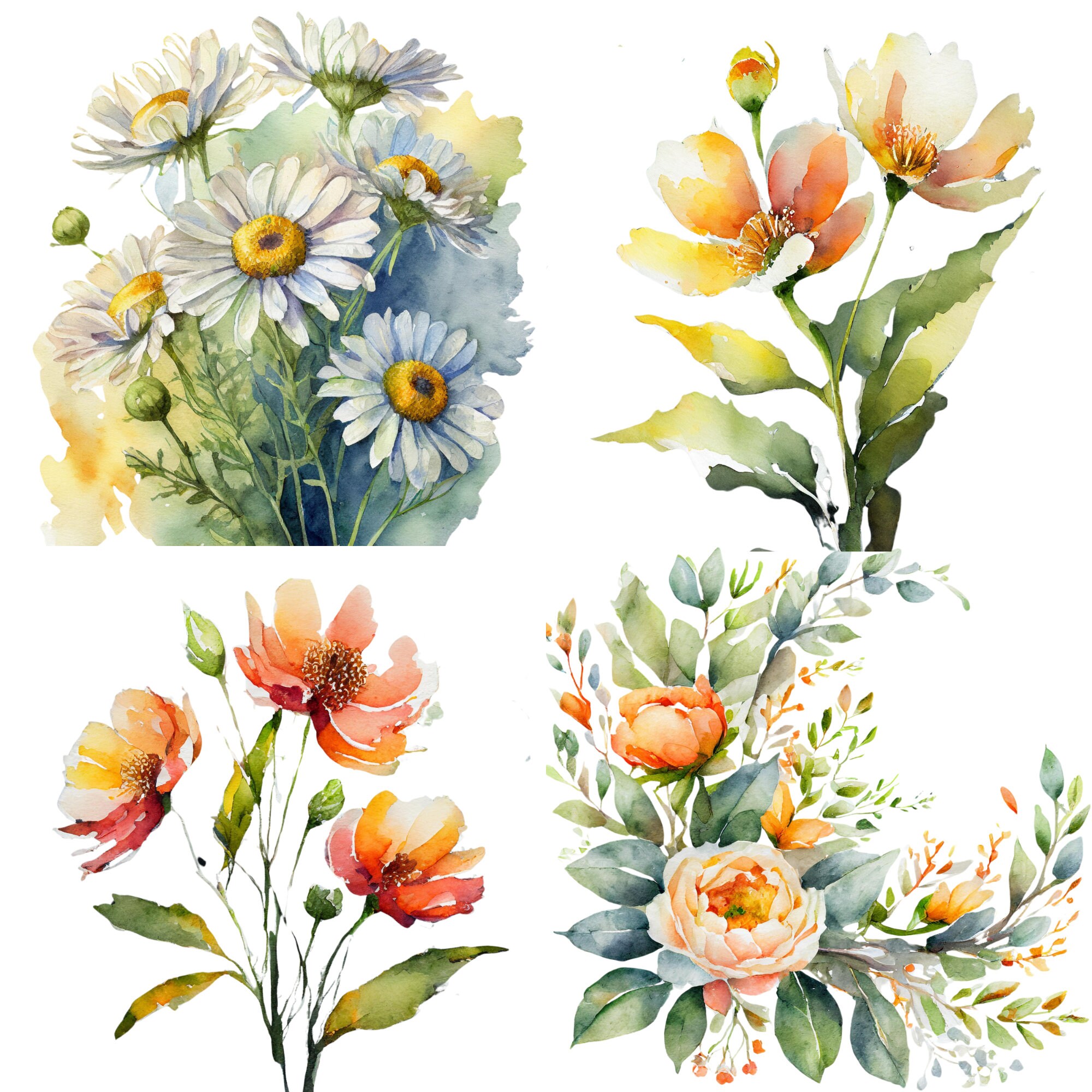 Watercolour Flower Clip Art Pack, Transparent Digital Download - Etsy