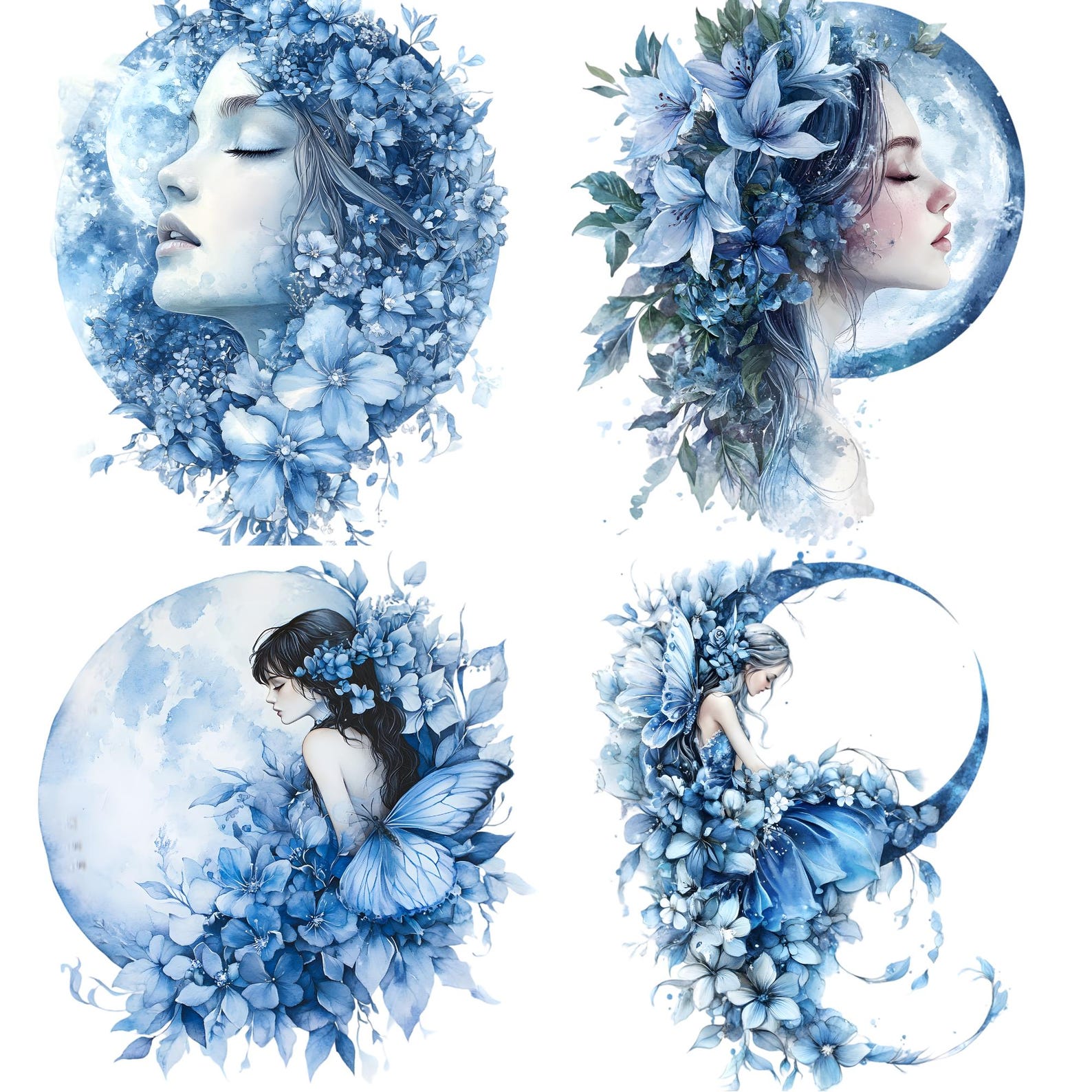 Blue Moon Fairy Clipart. Fairies. Printable Watercolour Clipart ...