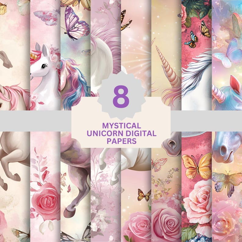 Mystical Unicorn Digital Paper: Watercolor Scrapbook Designs (digital ...