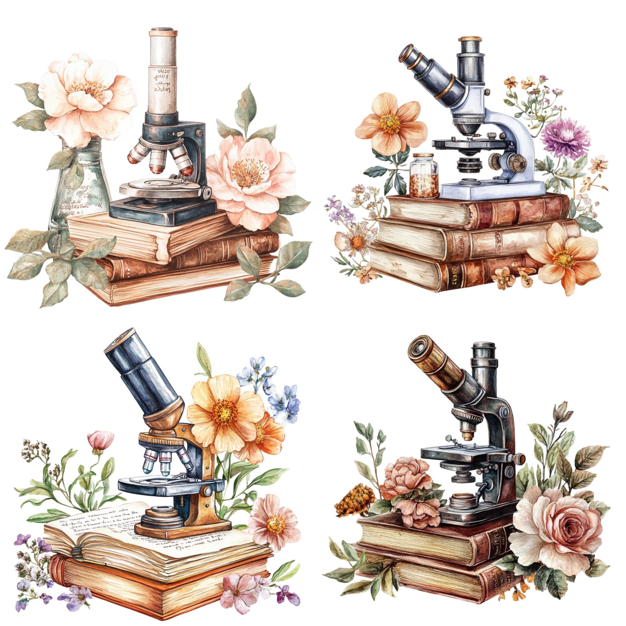 Floral Antique Microscope Clip Art. Transparent Image. Commercial Use ...