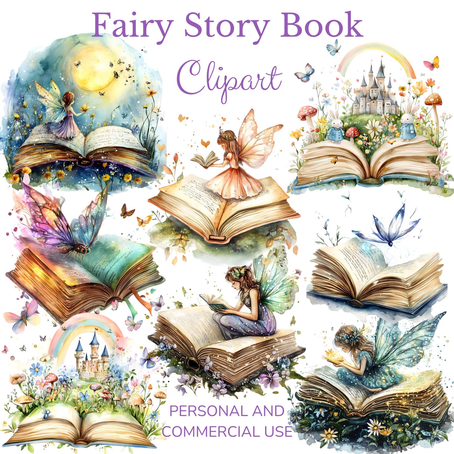 Fairy Tale Book Clipart: Watercolor Story Illustrations (digital ...