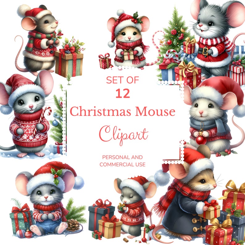 Christmas Mouse Clipart. Watercolour. High Quality. Transparent Images ...