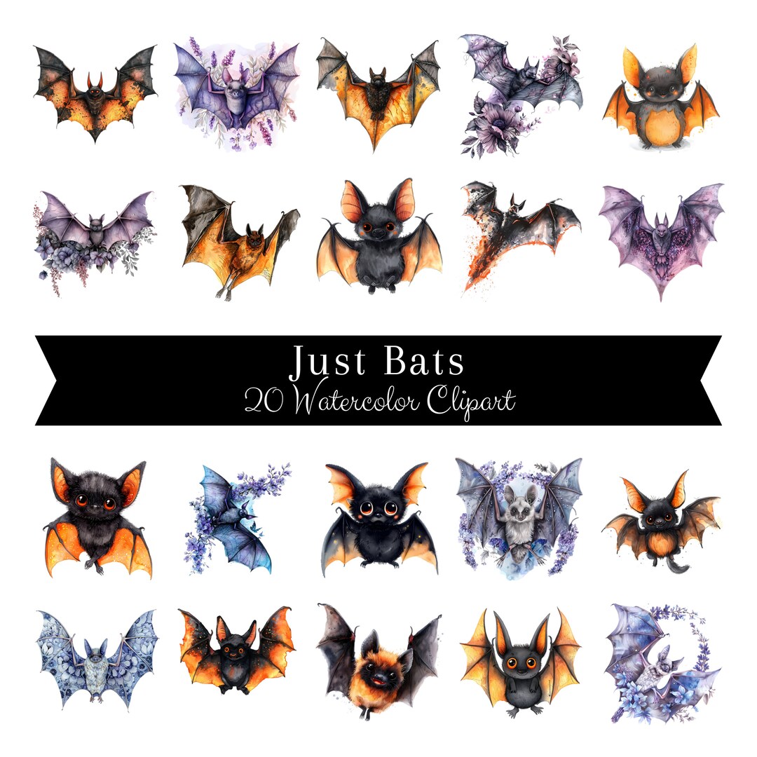 Just Bats Clipart. Watercolour. Transparent Image. Commercial Use. - Etsy