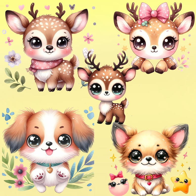 Kawaii Animal Clip Art. Watercolour, Transparent Images. Commercial Use ...